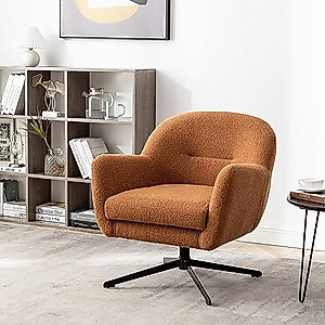 Art Leon Swivel Accent Chair, Modern Sherpa Fabric Upholstered Arm Chair, Single Sofa Chair with Metal Legs for Living Room Bedroom, Brown