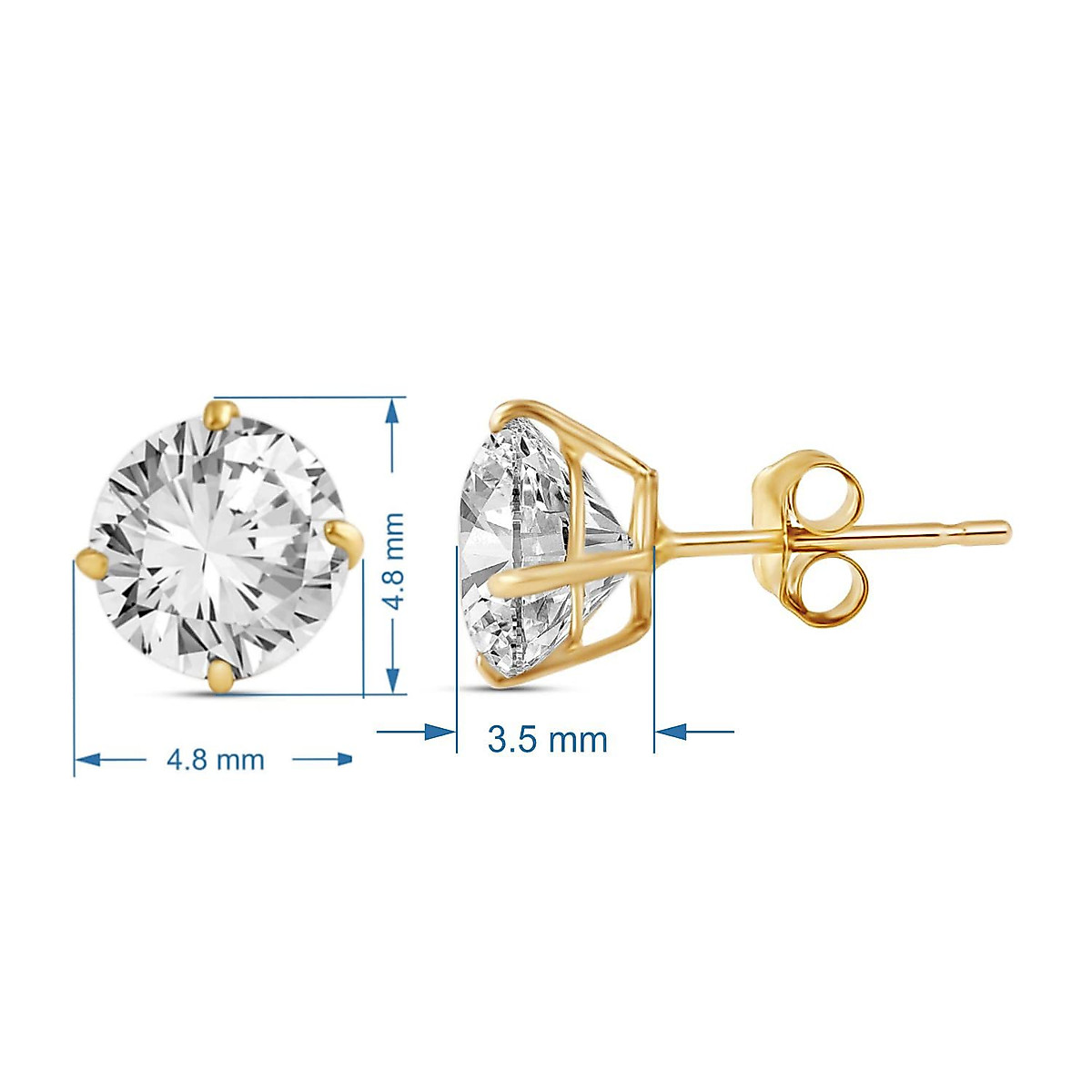 Jewelili Stud Earrings with Cubic Zirconia 5MM in 10K Yellow Gold