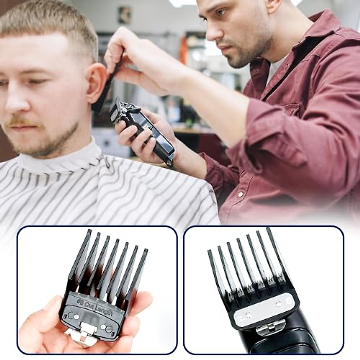 Premium Clipper Guards Fit for Wahl, Professional Hair Cutting Guides Combs Attachment with Metal Clip, 10 Cutting Lengths Guards Set Compatible with Most Wahl Clippers
