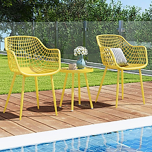 Tangkula 3 Piece Patio Bistro Set, All Weather Heavy Duty Table and Chairs Set of 2 with Widen Seats, Outdoor Furniture Set for Porch, Balcony, Backyard (Yellow)