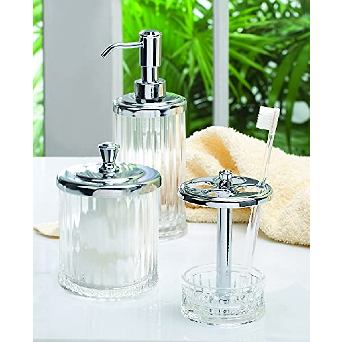 iDesign Alston Bathroom Vanity Canister Jar for Cotton Balls, Swabs, Cosmetic Pads - Clear/Chrome 3.5" x 3.5" x 5.1"