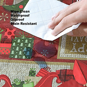 Newbridge Red Sleigh Bells Ring Country Rustic Vinyl Flannel Back Vinyl Christmas Tablecloth, Moose Antlers, Sleighs and Festive Xmas Wipe Clean Tablecloth, 52 Inch x 70 Inch Oblong/Rectangle