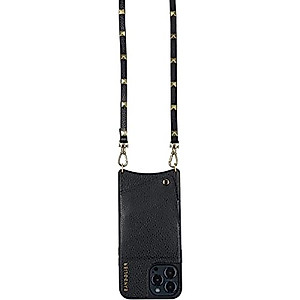 Bandolier Sarah Crossbody Phone Case and Wallet - Black Leather with Gold Detail - Compatible with iPhone 13 Pro