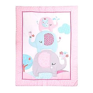 Baby Bees 4 Pieces Baby Elephant Crib Bedding Sets for Boys and Girls | Baby Bedding Set of Crib Sheet, Quilt, Dust Ruffle for Standard Size Crib