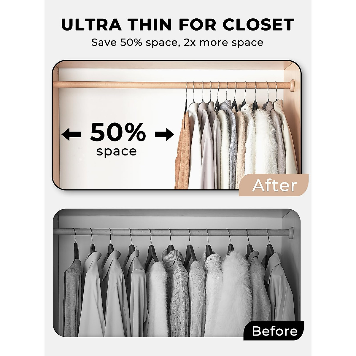 SMARTOR Plastic Hangers 50 Pack, Heavy Duty Plastic Hangers for Clothes - Non-Velvet Slim Hangers with 360° Swivel Hook & Clothes Thin Hangers - Durable Coat Hangers, Space Saving Hangers - Black