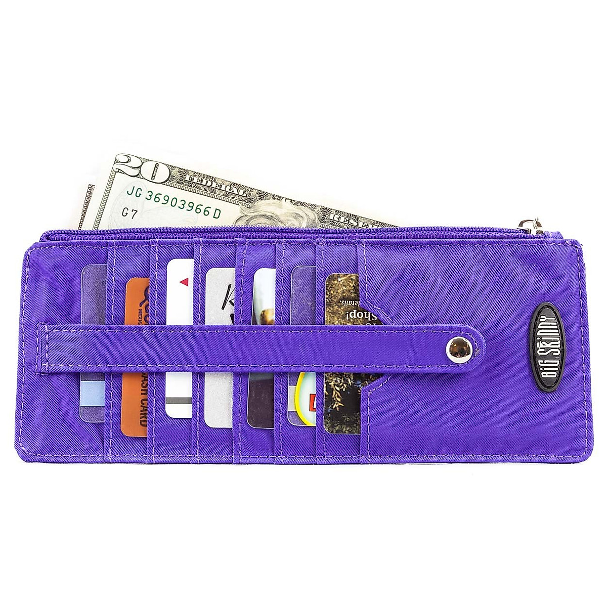 Big Skinny Women's Leather Jaguar Credit Card Slim Wallet, Holds Up to 25 Cards,Lightweight,Slim, Purple