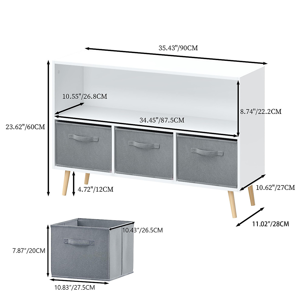 GOAWGO Kids Bookshelf Toy Storage Organizer with Collapsible Fabric Drawers, Wood Children Bookcase, Toy and Book Storage Display Organizer for Playroom,Bedroom, Nursery School (White+Gray)