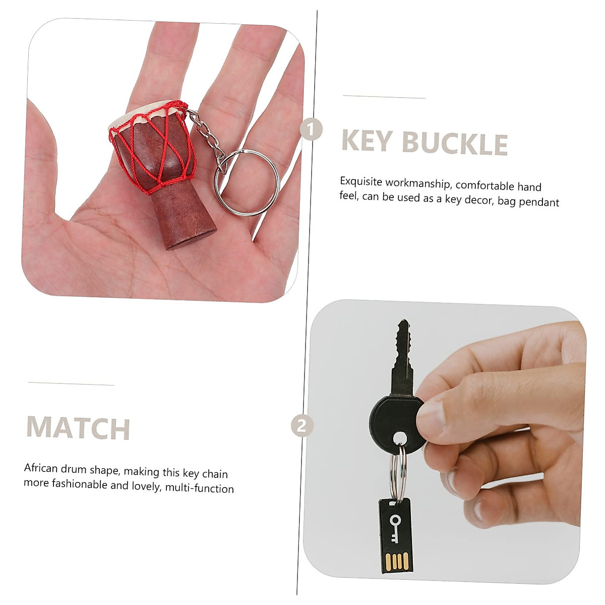 Djembe Drum Keychain African Percussion Drum Charm Pendant Key Ring Mini Percussion Instrument Decor for Car Bag Handbag 3Pcs