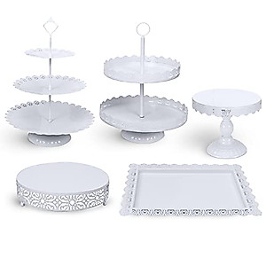 Tiered Cake Stand 5 Pc. Set with 3-Tier, 2-Tier, and Round Displays, Pedestal Dessert Stands, and Square Serving Tray Platter for Cupcakes, Pies, Cookies, Pastries, and Snacks