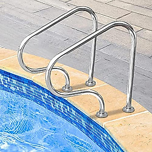 ANSNAL Swimming Pool Handrails, 304 Stainless Steel Pool Safety Handrail, Tube Wall Thickness 1mm, for Garden Backyard Pools/Silver/B (Silver A)