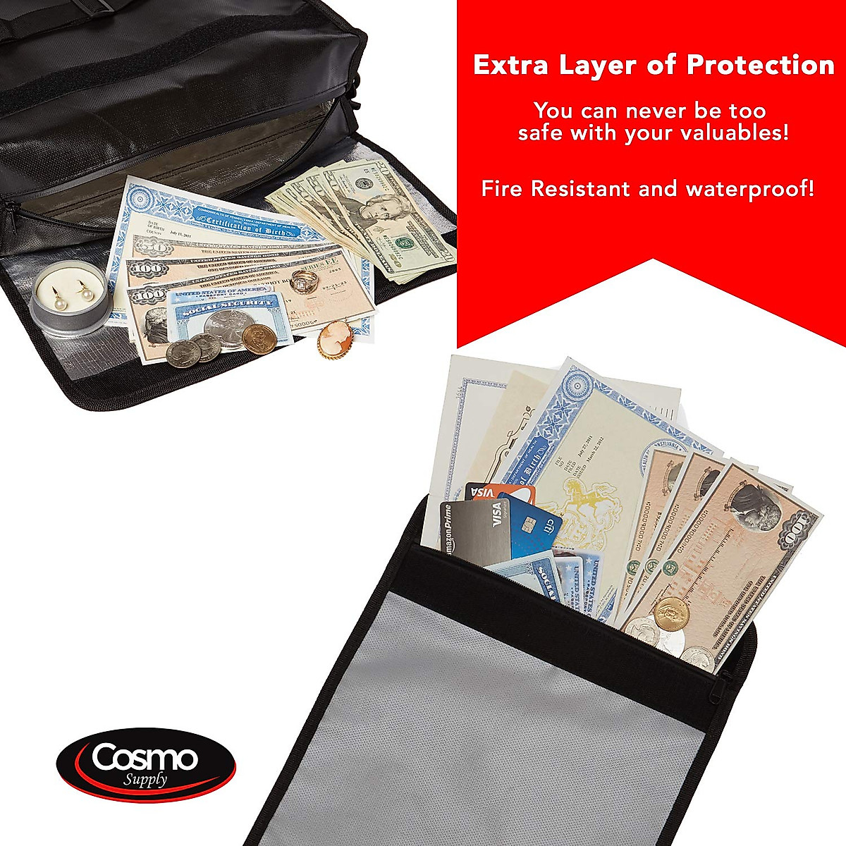 Fireproof Document Bags - Safe - Fireproof - Silicone - Waterproof - Storage - Passport Holder - Money Bag - Jewelry Organizer - Money - Coins - Photo Album - Document Holder - Fireproof Safe