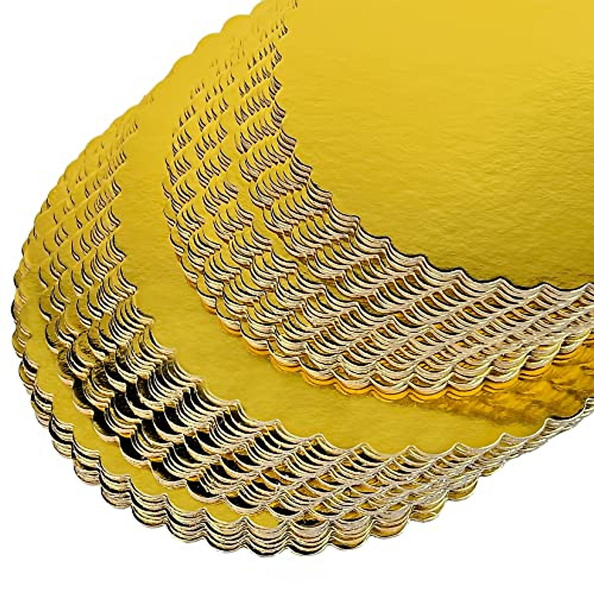 25-Pack 8 inch Sturdy Round Cake Boards,Small Gold Cake Circles Plate Cardboard Scalloped Base,Pack of 25
