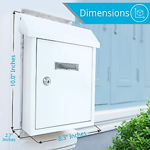 Serenelife Weatherproof Wall Mount Locking Mailbox Galvanized Steel Drop Box with Metal Flap for Mail Letters, Newspaper, Money Box, Decorative Mailboxes for Outside, Home Office, Businesses