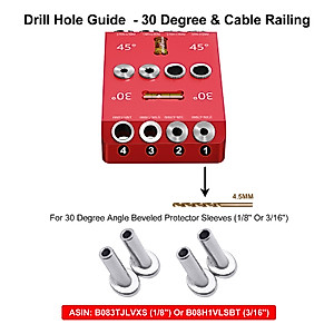 CKE 30 45 90 Degree Angle 4 Sizes Drill Hole Guide Jig with 3 Drill Bits for Angled Straight Hole, Deck Cable Railing Lag Screw Drilling Template Block for Horizontal Cable Wood Post Handrail DG02