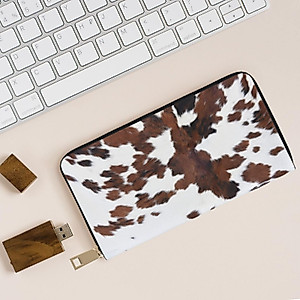 Qwalnely Cow Print Wallet for Women Men, Western Highland Cow Purse, Phone Money Credit Card Cowhide Holder