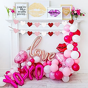 Valentine's Day Banner, Pink & Red Glittery Heart Valentines Day Banner Use for Valentine's Day Anniversary Wedding Engagement Party Home Decorations (Heart)