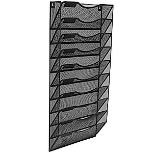 EasyPAG 10 Tier Wall File Organizer Office Mesh Metal Hanging File Folder Holder Magazine Rack, Black