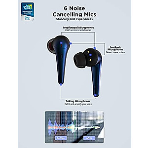 1MORE ComfoBuds Pro Noise Cancelling Earbuds, ANC True Wireless Earbuds Bluetooth 5.0, Multi Modes, Personalized EQ, 6 Mics, 28H Playtime, Fast Charge, in Ear Bluetooth Headphones, Blue