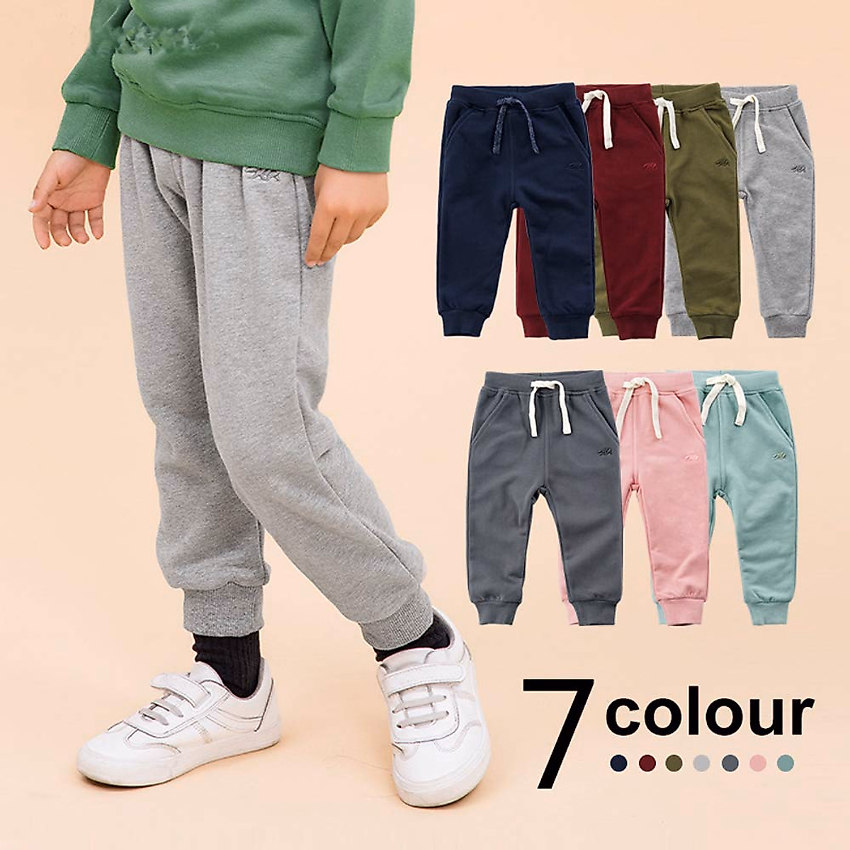 Toddler Baby Boys Girls Sweeatpants Cotton Pure Color Bear Active Jogger Pants with Drawstring 1-6T (2-3T, Dark Grey+Army Green)