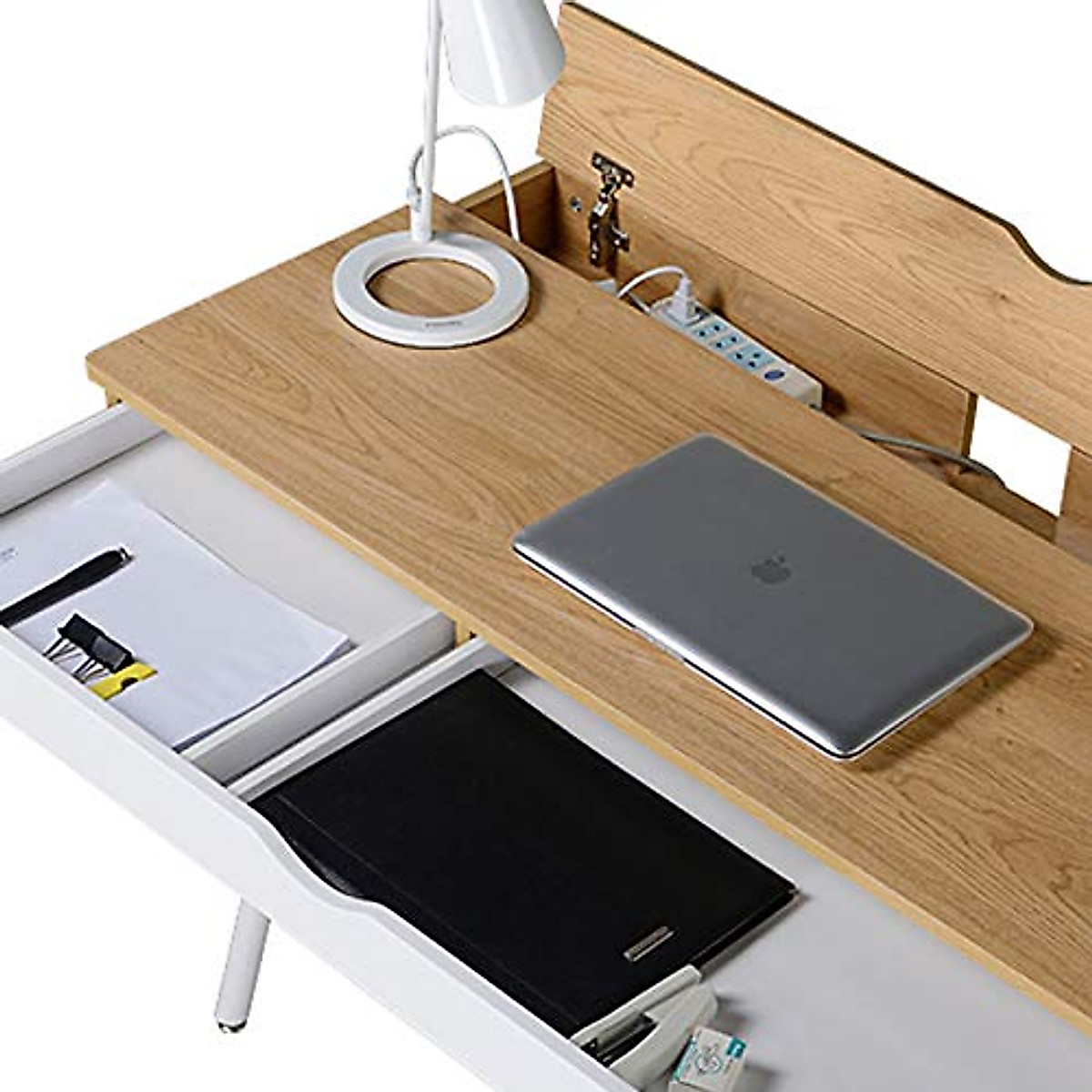 Techni Mobili Modern Multi Computer Desk with Storage, 30" x 21.7" x 45.3", Pine