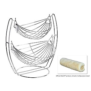 MyGift® Silver Metal 2 Tier Hammock Style Fruit Basket Bowl and Vegetable Produce Storage Rack Kitchen Counter Display Stand