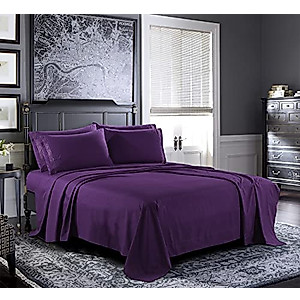 Bed Sheets - Full Sheet Set [6-Piece, Purple] - Hotel Luxury 1800 Brushed Microfiber - Soft and Breathable - Deep Pocket Fitted Sheet, Flat Sheet, Pillow Cases