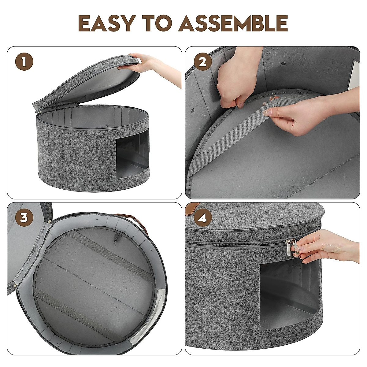 Qozary Reinforced Hat Storage Box - Hat Organizer for Women & Men Storage, Cowboy Hat Box with Support Panels, Hat Travel Case for Baseball Caps, Straw Hats - Keep Dust Off Your Hats