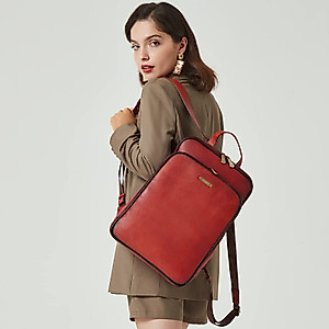 BOSTANTEN Womens Laptop Backpack Leather 15.6 inch Computer Back Pack Business College Daypack Vintage Large Travel Bag