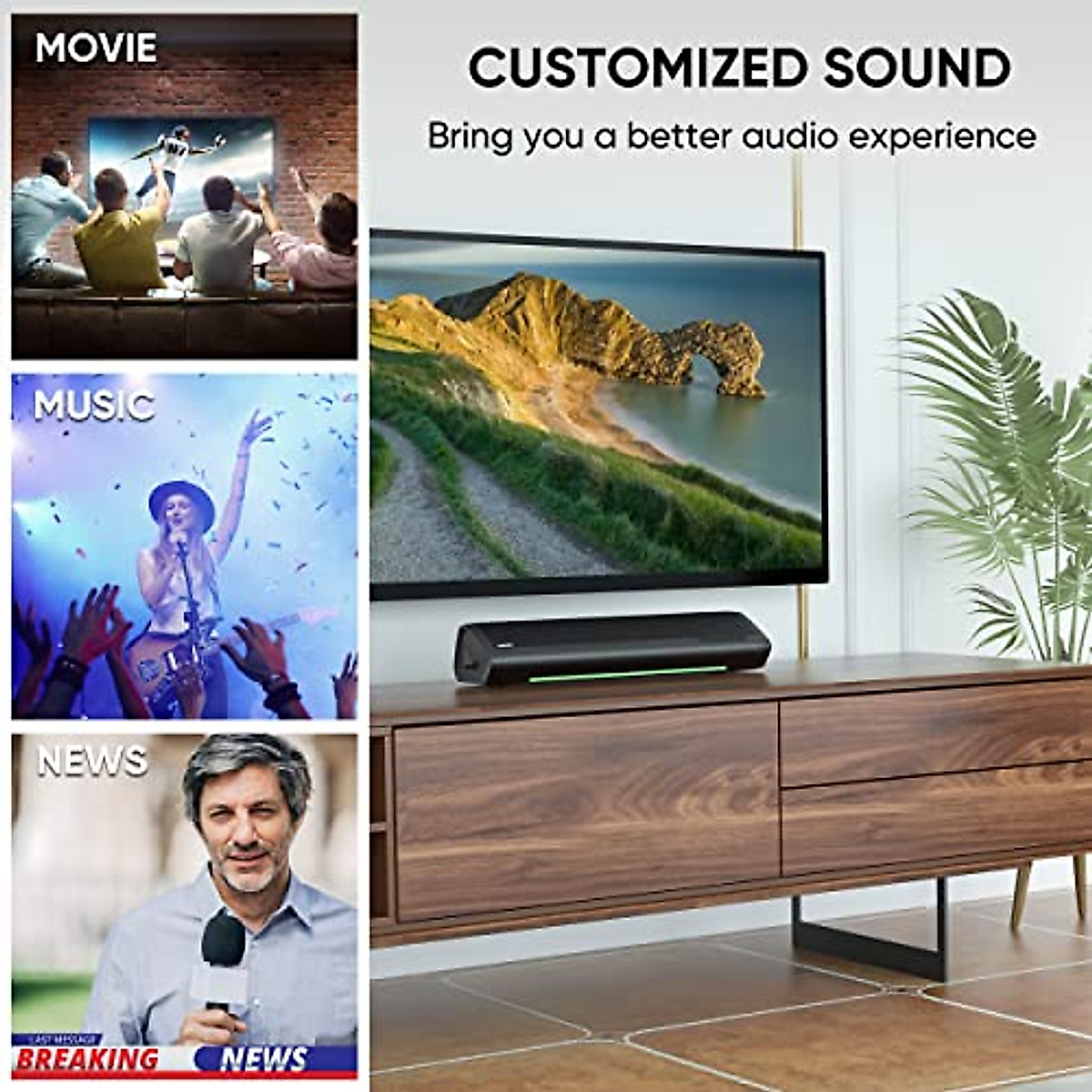 Saiyin Sound Bars for TV, with Bluetooth,Optical, AUX Inputs, 17-Inch Small Speakers with Visual Volume Adjustment & Wall Mountable