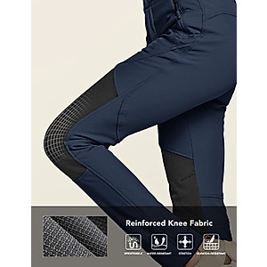 TSLA Women's Softshell Winter Snow Ski Pants, Fleece Lined Waterproof Hiking Pants, Insulated Work Outdoor Pants, 2-layer Reinforced Knee Navy, Large