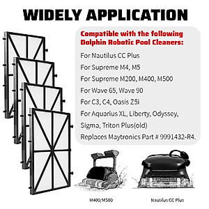 Premium Ultra Fine Cartridge Filter Replacement for Dolphin Nautilus CC Plus, M200/M400/M500 - Robotic Pool Cleaner Parts - Replaces Part 9991432-R4-4 Pack - Efficient Filter Replacement