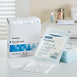 McKesson Split Sponges, 6-Ply Sterile, I.V. and Tracheostomy Dressings, Polyester / Rayon Blend, 4 in x 4 in, 2 per Pack, 300 Packs, 600 Total