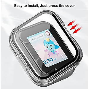 2 Pack for SyncUP Kids Watch Screen Protector Case,JZK High Definition Tempered Glass Overall Protective Case Cover Scratch Resistant Bumper Shell for SyncUP Kids Watch Accessories,Blue+Clear