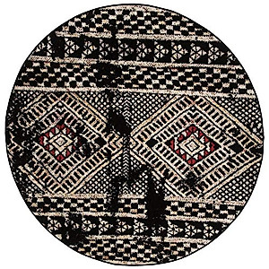 SAFAVIEH Adirondack Collection 6' Round Black / Light Grey ADR202Z Modern Boho Distressed Non-Shedding Dining Room Entryway Foyer Living Room Bedroom Area Rug