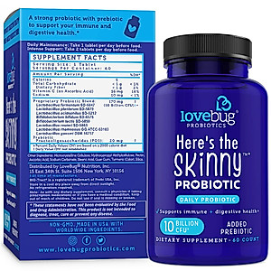 lovebug PROBIOTICS Here’s The Skinny Daily Probiotic for Men & Women, 60 Tablets