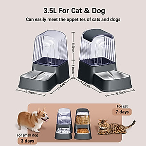 Hipidog Automatic Dog and Cat Food Feeder and Water Dispenser Set with Stainless Steel Bowls,Gravity Pet Food and Water Feeders,100% BPA-Free,Large Capacity for Cats Dogs Pets…(3.5L Dark Gray)
