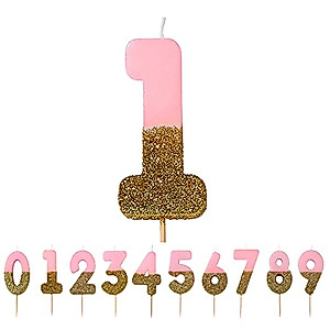 Talking Tables Pink Number 1 Candle with Gold Glitter Premium Quality Cake Topper Decoration For Kids, Adults, Teenagers, 1st Birthday Party, Anniversary, Milestone Age, 3"