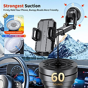 SUUSON Upgraded 3-in-1 Car Phone Holder Mount [Powerful Suction] Phone Mount for Car Dashboard Air Vent Windshield,for All iPhone Android Phone (Black)