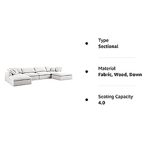 Meridian Furniture Serene Collection Modern | Contemporary Deluxe Cloud-Like Comfort Modular Sectional, Soft Linen Textured Fabric, Down Cushions, 2 Corner + 2 Armless, Cream