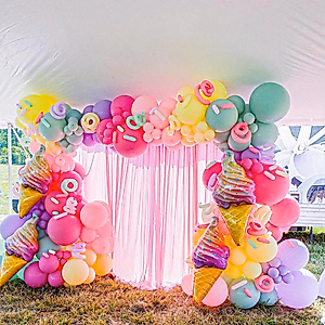 Ice Cream Party Decorations，Pastel Balloon Garland Arch Kit 145pcs Macaron Rainbow Balloon with long Balloon Ice Cream Foil Balloon for Baby Shower Birthday Ice Cream Themed Party Supplies
