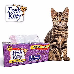 15 Count Fresh Kitty Litter Box Liners Super Thick, Durable, Easy Clean Up Jumbo Drawstring Scented Litter Pan Box Liners, Bags for Pet Cats