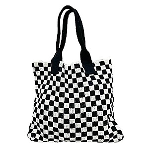 Pocadri Women's Contrasting Shoulder Bag Cotton Hemp Soft Multifunctional Large -Capacity Knitted Bag Handbags