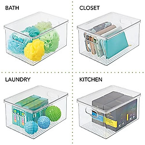 mDesign Plastic Storage Bin Box Container, Lid, Built-in Handles, Organization for Makeup, Hair Styling Tools, Accessories in Bathroom Cabinet, Cupboard Shelves, Ligne Collection, 4 Pack, Clear/Clear