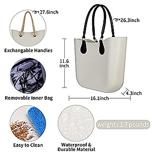 MRMIMI Rubber Tote Handbag with Rope Handles and Faux Leather Strap Lightweight Waterproof Shoulder Bag with EVA Foam Rubber (White)