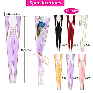 FOIMAS 120pcs Single Flower Sleeves Wrapping Bags Single Rose Florist Bouquet Packaging Bags for Floral Arrangement Supply Wedding Valentine's Day Mother's Day