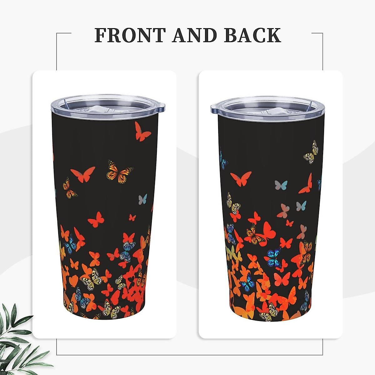 JASROTAO Colored Butterflies Tumbler,Butterflies 20oz Stainless Steel Insulated Travel Tumbler,Travel Coffee Mug with Lid and Straw Water Bottle Drink Tumbler Cups Gifts for Women Men