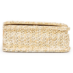 Olivia Miller Women's Fashion Mini Theodore Natural Straw w Double Chain n Front Flap, Beige Mini Crossbody Bag w Convertible Strap, Evening Everyday Casual Work Purse Handbag