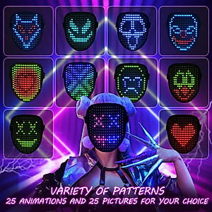 ORWINE LED Mask, Light Up Mask with Gesture Sensing, Unisex LED Lighted Face Transforming Mask for Festival Dj Cosplay Halloween Costume Masquerade Parties Christmas Gifts for Kids