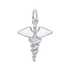 Takar Solid Sterling Silver Caduceus Symbol Pendant, Silver Pendant Charms, Sterling Silver Pendant For Women and Men. Caduceus Silver Jewelry MADE IN USA.