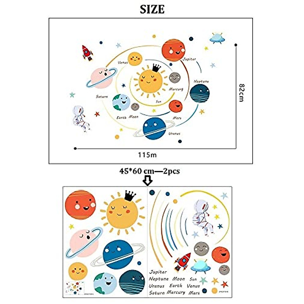 SUNKOO Planets Wall Sticker Solar System Wall Decals Children Wall Décor Removable Art Decor Space Decoration for Boys Girls Bedroom Wall Decals